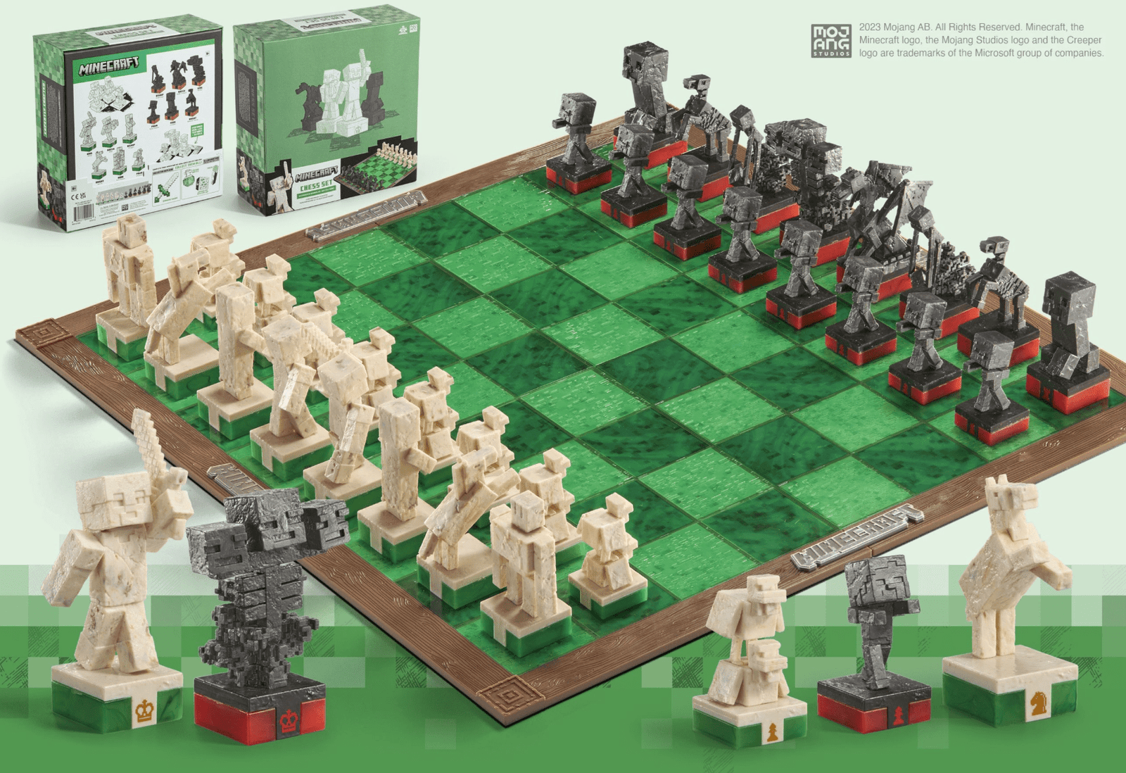 NOBLE COLLECTION Minecraft Overworld Heroes Vs. Hostile Mobs Chess Set ...