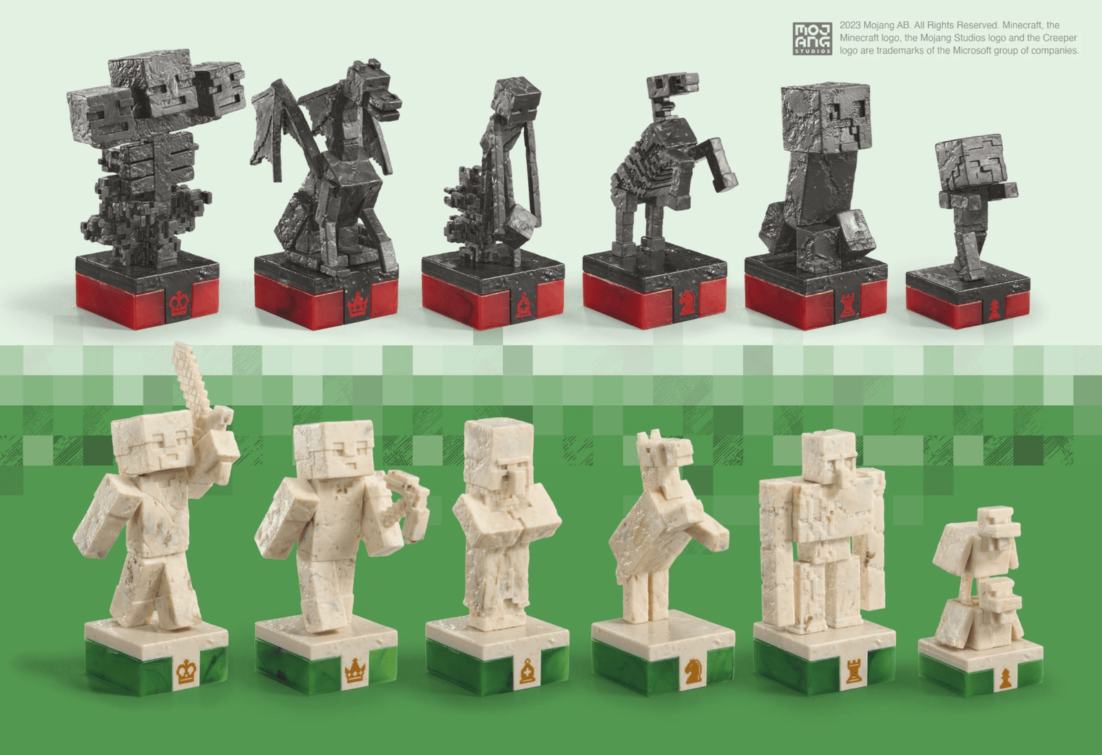 NOBLE COLLECTION Minecraft Overworld Heroes Vs. Hostile Mobs Chess Set ...